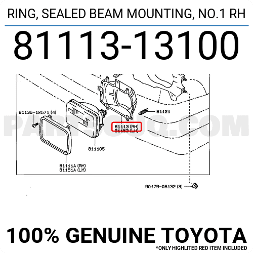RING, SEALED BEAM MOUNTING, NO.1 RH 8111313100 | Toyota Parts | PartSouq