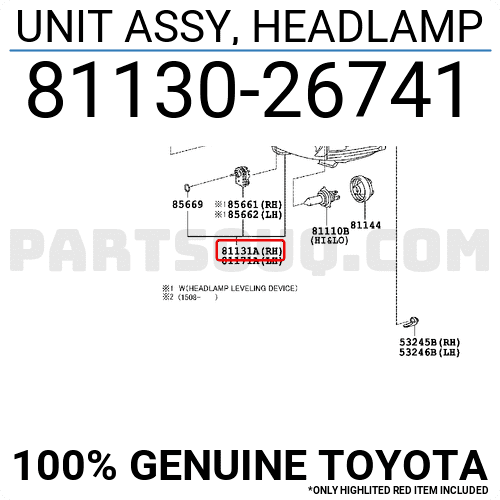 UNIT ASSY, HEADLAMP 8113026741 | Toyota Parts | PartSouq