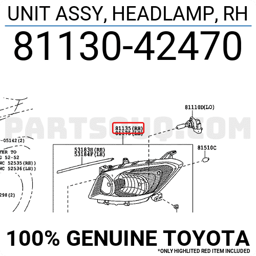 UNIT ASSY, HEADLAMP, RH 8113042470 | Toyota Parts | PartSouq