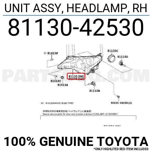 UNIT ASSY, HEADLAMP, RH 8113042530 | Toyota Parts | PartSouq