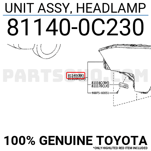 UNIT ASSY, HEADLAMP 811400C230 | Toyota Parts | PartSouq