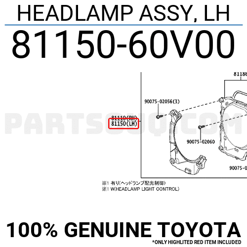 HEADLAMP ASSY, LH 8115060V00 | Toyota Parts | PartSouq