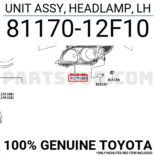 UNIT ASSY, HEADLAMP, LH 8117012F10 | Toyota Parts | PartSouq