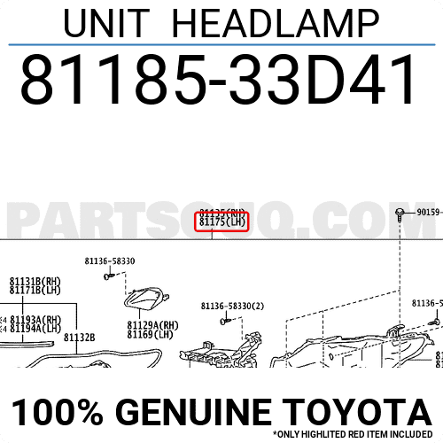 UNIT HEADLAMP 8118533D41 | Toyota Parts | PartSouq