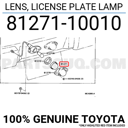 LENS, LICENSE PLATE LAMP 8127110010 | Toyota Parts | PartSouq