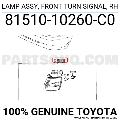 LAMP ASSY, FRONT TURN SIGNAL, RH 8151010260C0 | Toyota Parts | PartSouq