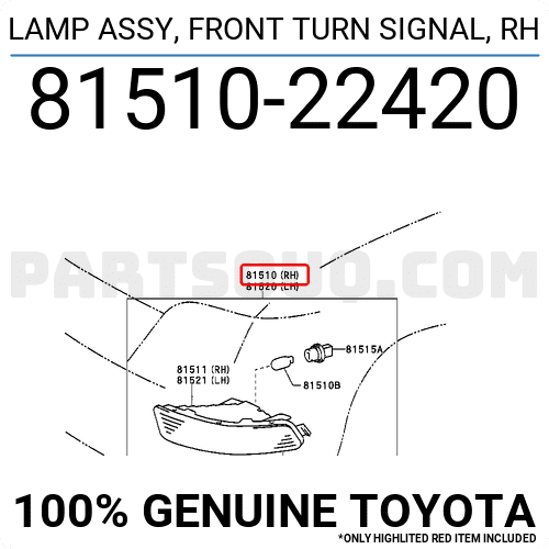 LAMP ASSY, FRONT TURN SIGNAL, RH 8151022420 | Toyota Parts | PartSouq