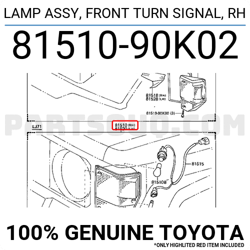 LAMP ASSY, FRONT TURN SIGNAL, RH 8151090K02 | Toyota Parts | PartSouq