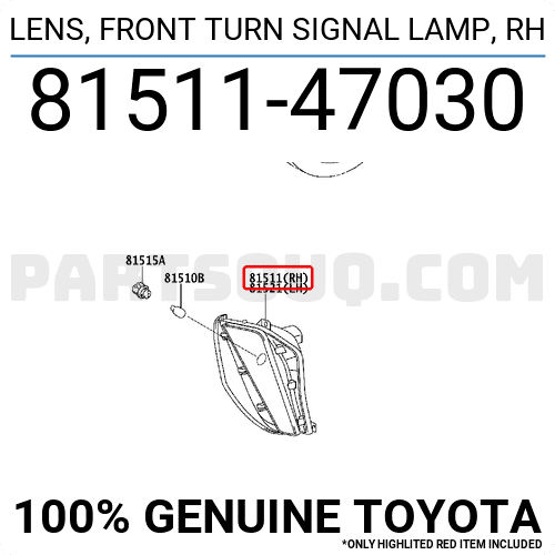 LENS, FRONT TURN SIGNAL LAMP, RH 8151147030 | Toyota Parts | PartSouq