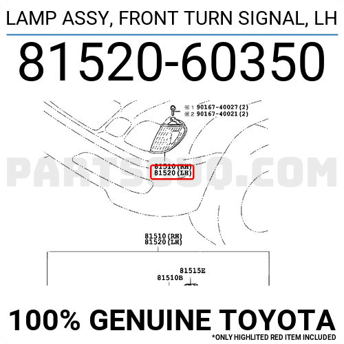 LAMP ASSY, FRONT TURN SIGNAL, LH 8152060350 | Toyota Parts | PartSouq