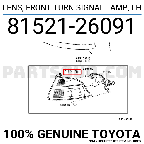 LENS, FRONT TURN SIGNAL LAMP, LH 8152126091 | Toyota Parts | PartSouq