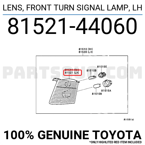 LENS, FRONT TURN SIGNAL LAMP, LH 8152144060 | Toyota Parts | PartSouq