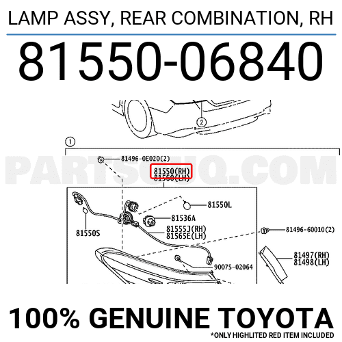LAMP ASSY, REAR COMBINATION, RH 8155006840 | Toyota Parts | PartSouq