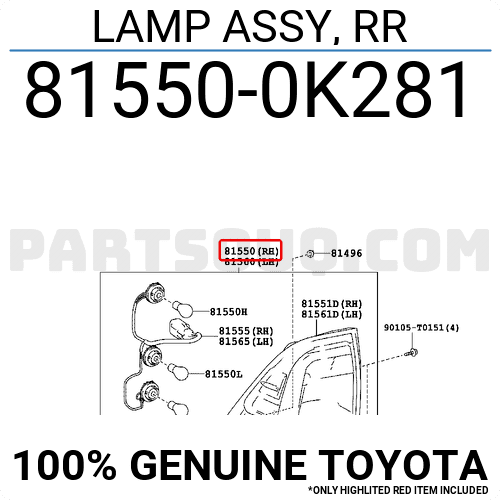 LAMP ASSY, RR 815500K281 | Toyota Parts | PartSouq