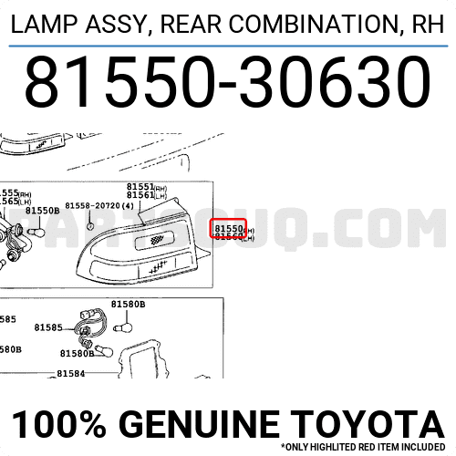 LAMP ASSY, REAR COMBINATION, RH 8155030630 | Toyota Parts | PartSouq