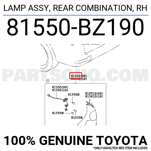 LAMP ASSY, REAR COMBINATION, RH 81550BZ190 | Toyota Parts | PartSouq