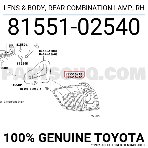 LENS & BODY, REAR COMBINATION LAMP, RH 8155102540 | Toyota Parts | PartSouq