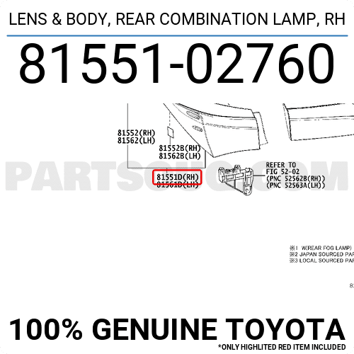 LENS & BODY, REAR COMBINATION LAMP, RH 8155102760 | Toyota Parts | PartSouq