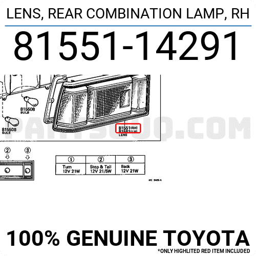 LENS, REAR COMBINATION LAMP, RH 8155114291 | Toyota Parts | PartSouq
