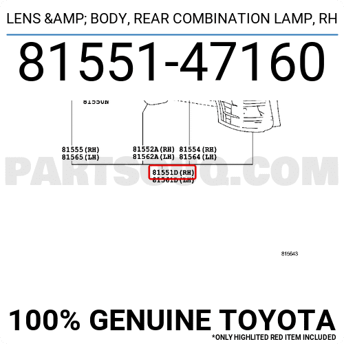 LENS & BODY, REAR COMBINATION LAMP, RH 8155147160 | Toyota Parts | PartSouq