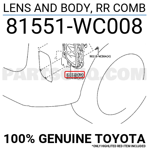 LENS AND BODY, RR COMB 81551WC008 | Toyota Parts | PartSouq