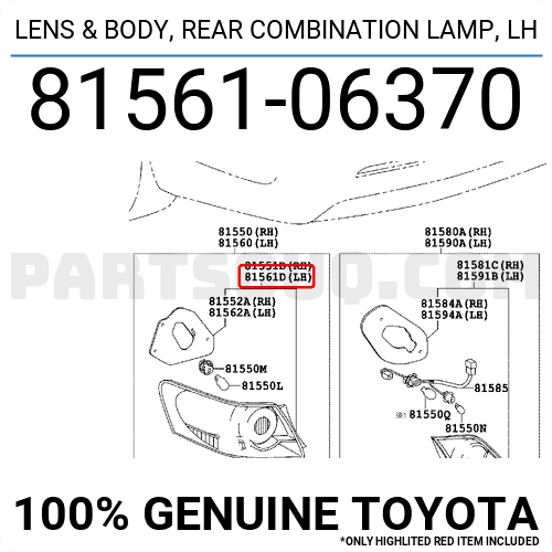LENS & BODY, REAR COMBINATION LAMP, LH 8156106370 | Toyota Parts | PartSouq