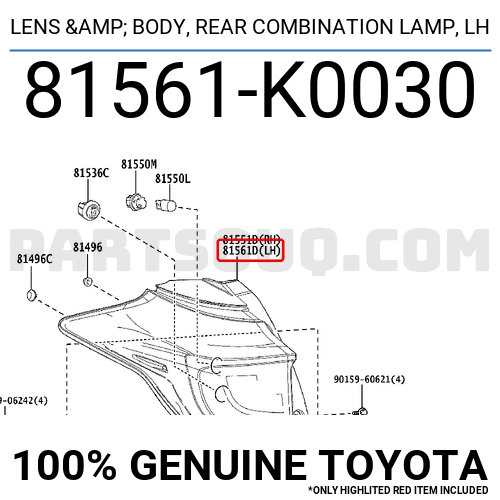 LENS & BODY, REAR COMBINATION LAMP, LH 81561K0030 | Toyota Parts | PartSouq