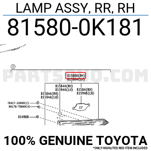 LAMP ASSY, RR, RH 815800K181 | Toyota Parts | PartSouq
