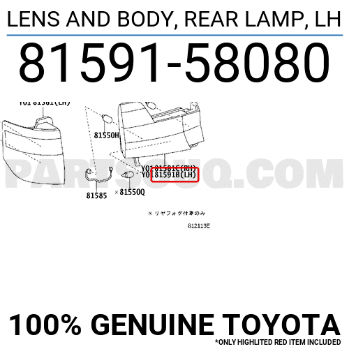 LENS AND BODY, REAR LAMP, LH 8159158080 | Toyota Parts | PartSouq