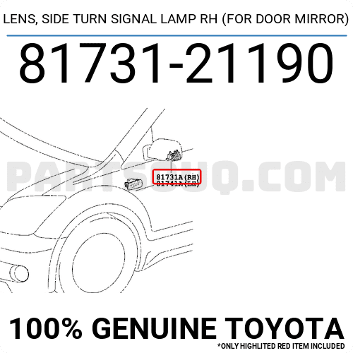 LENS, SIDE TURN SIGNAL LAMP RH (FOR DOOR MIRROR) 8173121190 | Toyota ...