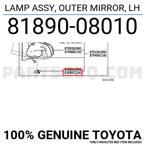 LAMP ASSY, OUTER MIRROR, LH 8189008010 | Toyota Parts | PartSouq