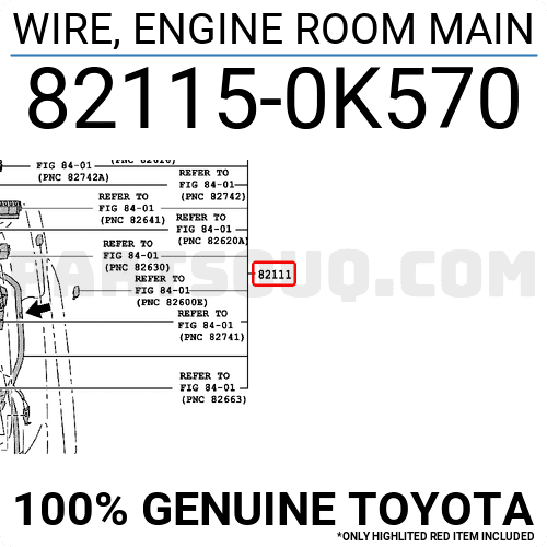 WIRE, ENGINE ROOM MAIN 821150K570 | Toyota Parts | PartSouq