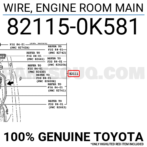 WIRE, ENGINE ROOM MAIN 821150K581 | Toyota Parts | PartSouq