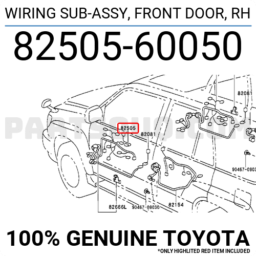 WIRING SUB-ASSY, FRONT DOOR, RH 8250560050 | Toyota Parts | PartSouq