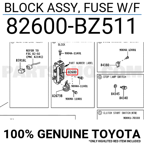 BLOCK ASSY, FUSE W/F 82600BZ511 | Toyota Parts | PartSouq