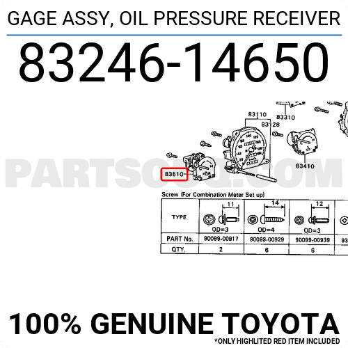 GAGE ASSY, OIL PRESSURE RECEIVER 8324614650 | Toyota Parts | PartSouq