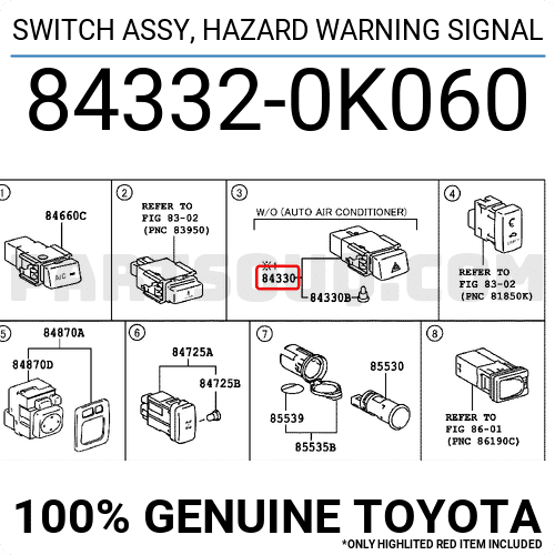 SWITCH ASSY, HAZARD WARNING SIGNAL 843320K060 | Toyota Parts | PartSouq