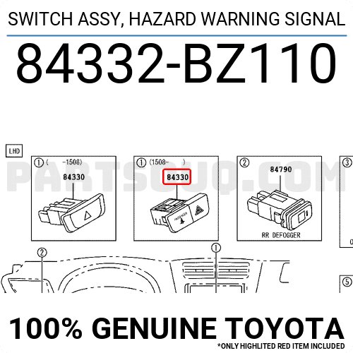SWITCH ASSY, HAZARD WARNING SIGNAL 84332BZ110 | Toyota Parts | PartSouq