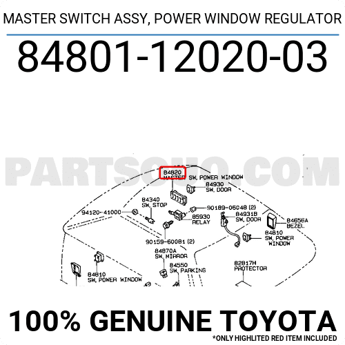 MASTER SWITCH ASSY, POWER WINDOW REGULATOR 848011202003 | Toyota Parts ...