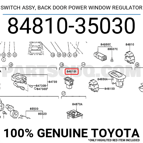 SWITCH ASSY, BACK DOOR POWER WINDOW REGULATOR 8481035030 | Toyota Parts ...