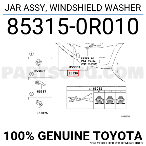 JAR ASSY, WINDSHIELD WASHER 853150R010 | Toyota Parts | PartSouq