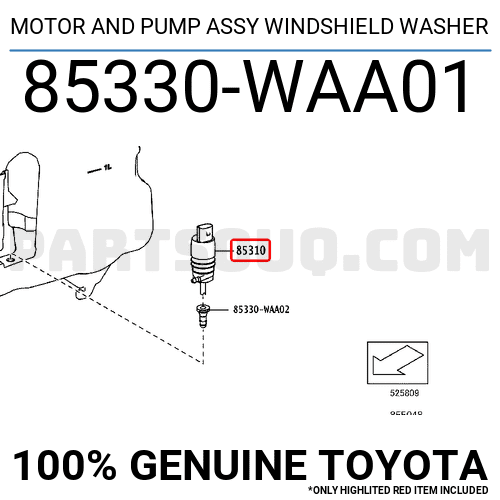 MOTOR AND PUMP ASSY WINDSHIELD WASHER 85330WAA01 | Toyota Parts | PartSouq