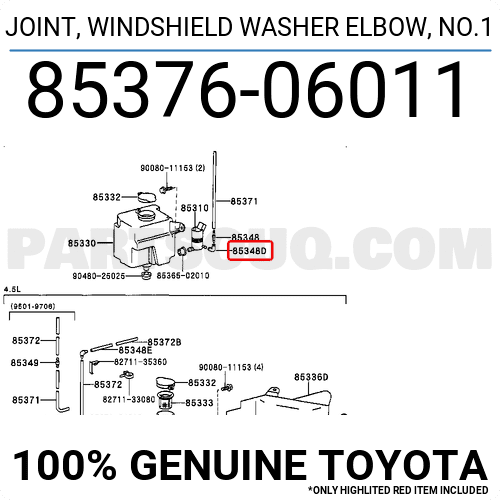 JOINT, WINDSHIELD WASHER ELBOW, NO.1 8537606011 | Toyota Parts | PartSouq