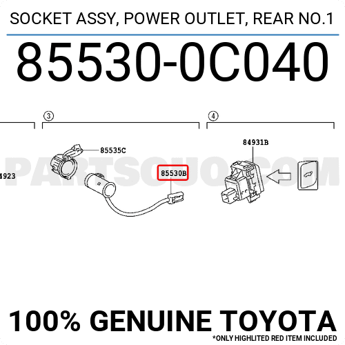 SOCKET ASSY, POWER OUTLET, REAR NO.1 855300C040 | Toyota Parts | PartSouq