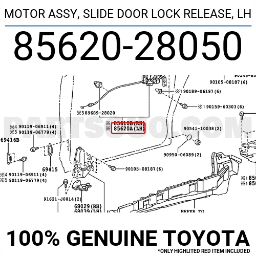 MOTOR ASSY, SLIDE DOOR LOCK RELEASE, LH 8562028050 | Toyota Parts ...