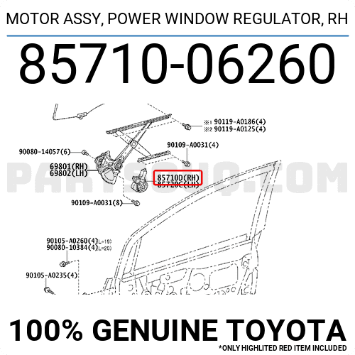 MOTOR ASSY, POWER WINDOW REGULATOR, RH 8571006260 | Toyota Parts | PartSouq