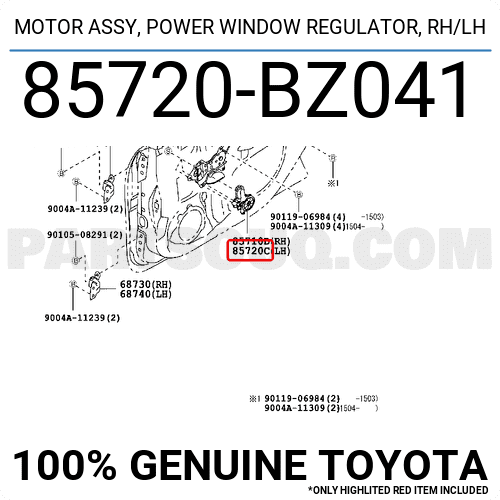 MOTOR ASSY, POWER WINDOW REGULATOR, RH/LH 85720BZ041 | Toyota Parts ...