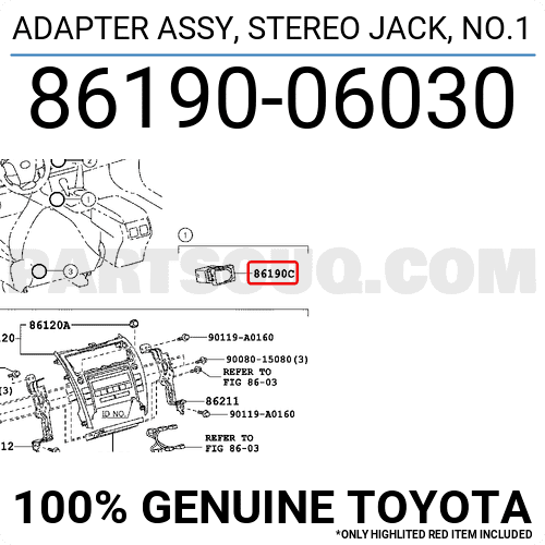ADAPTER ASSY, STEREO JACK, NO.1 8619006030 | Toyota Parts | PartSouq