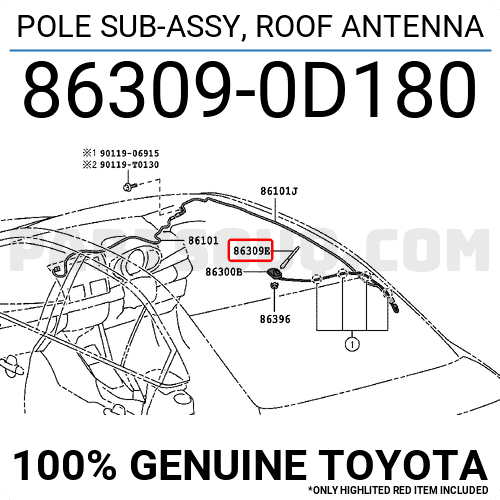 POLE SUB-ASSY, ROOF ANTENNA 863090D180 | Toyota Parts | PartSouq