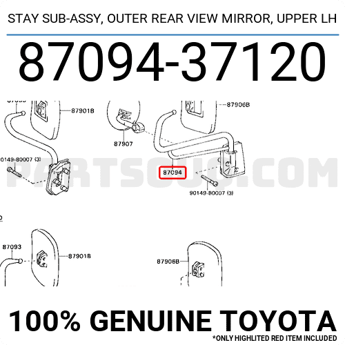 STAY SUB-ASSY, OUTER REAR VIEW MIRROR, UPPER LH 8709437120 | Toyota ...